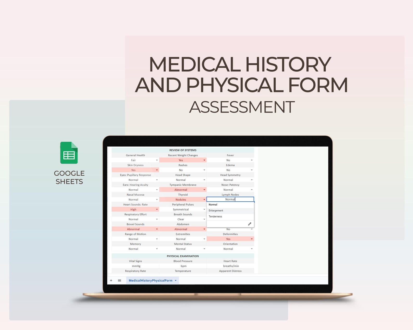 Medical History and Physical Form Template Health Assessment Sheet ...