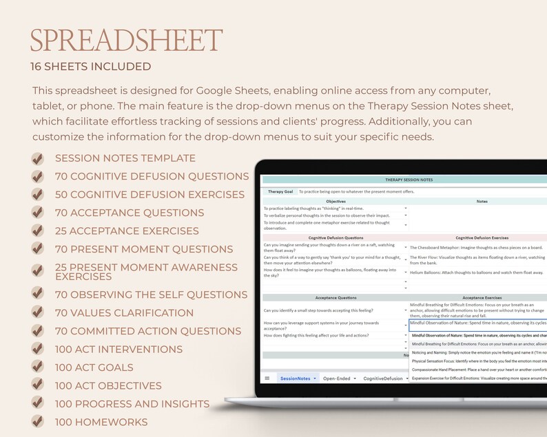 Acceptance and Commitment Therapy Notes Template, ACT Session, Therapy ...