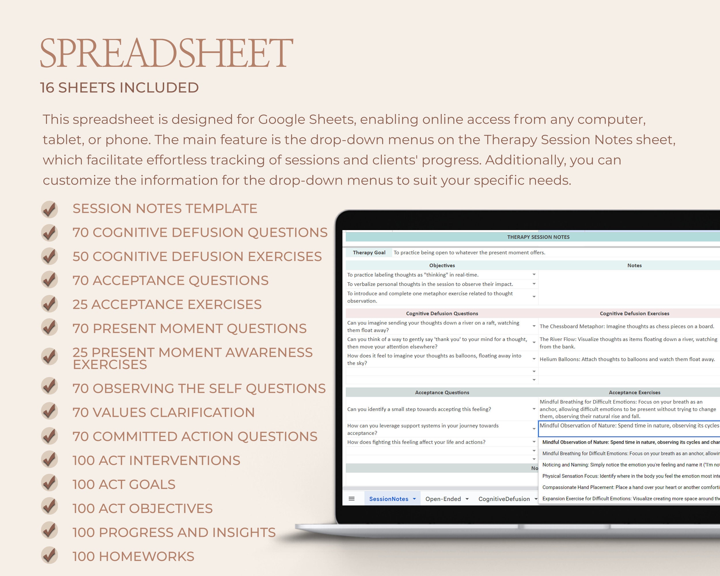ACT Therapy Notes Template, Acceptance Commitment Therapy Session ...