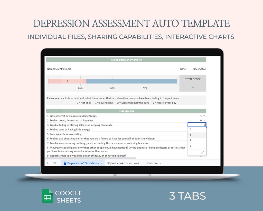Depression Assessment Template, Clinical Depression Tool, Mental Health ...