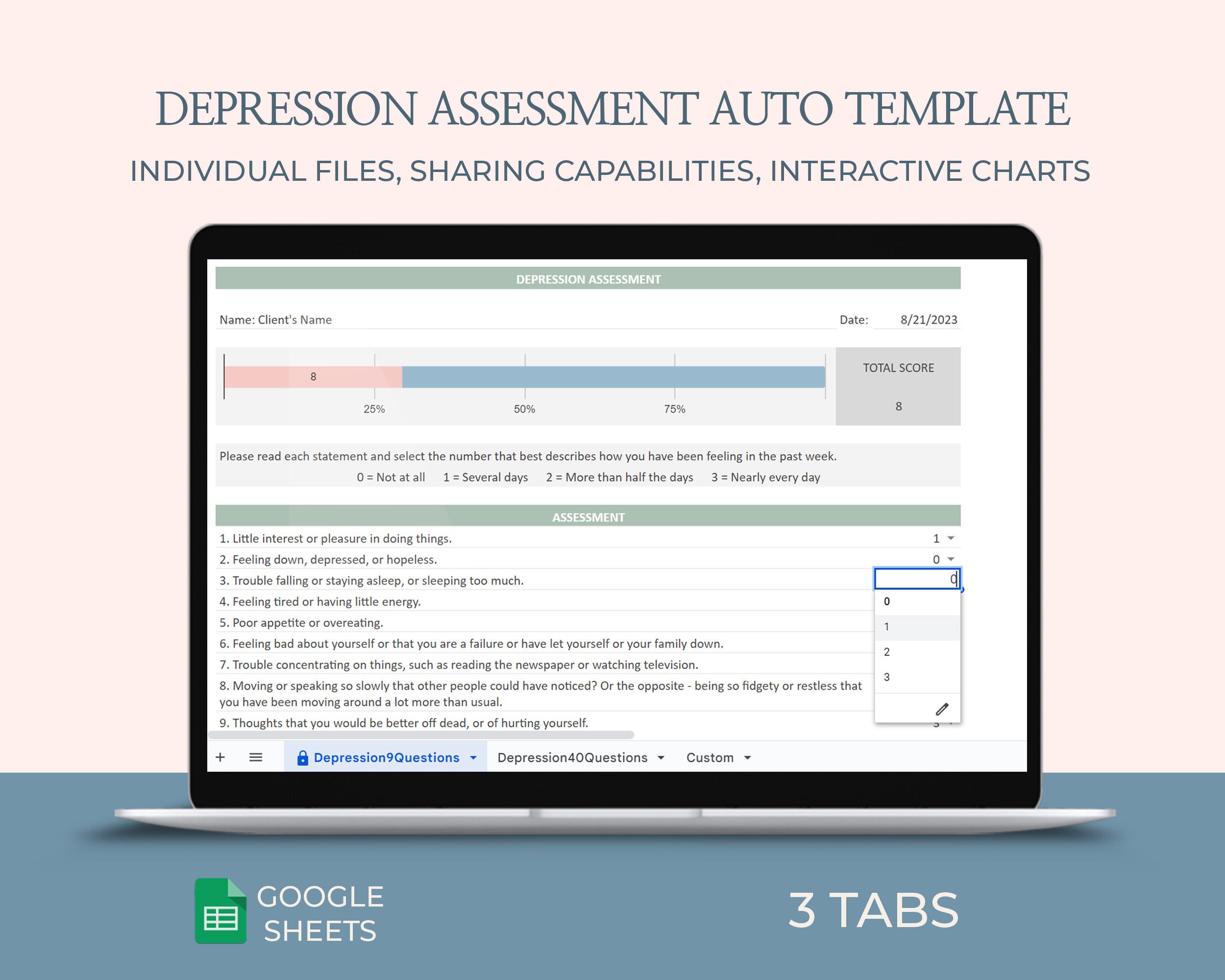 Depression Assessment Template, Clinical Depression Tool, Mental Health ...