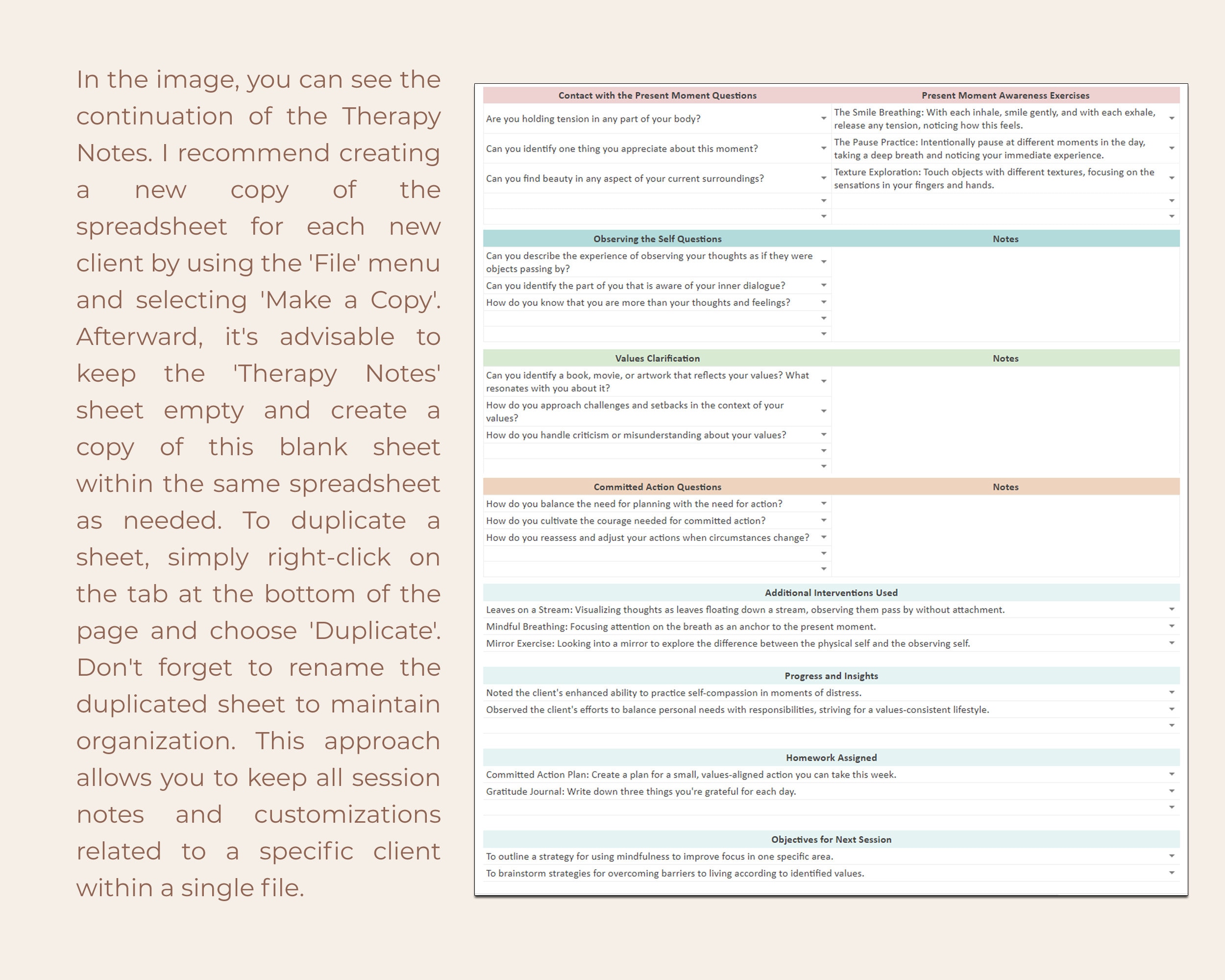 ACT Therapy Notes Template, Acceptance Commitment Therapy Session ...