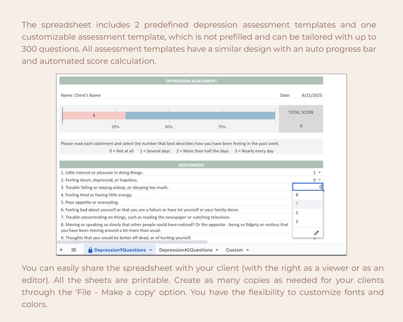 Depression Assessment Template, Clinical Depression Tool, Mental Health ...