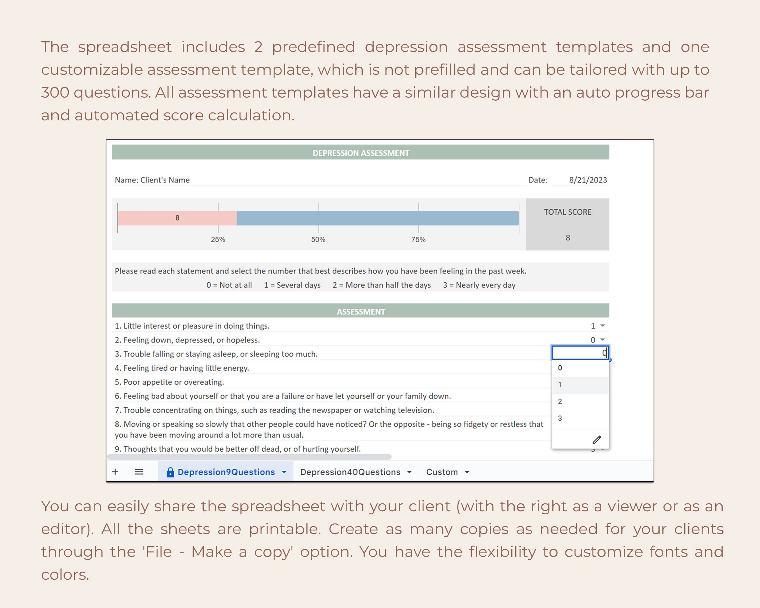 Depression Assessment Template for Therapists Conducting Clinical ...