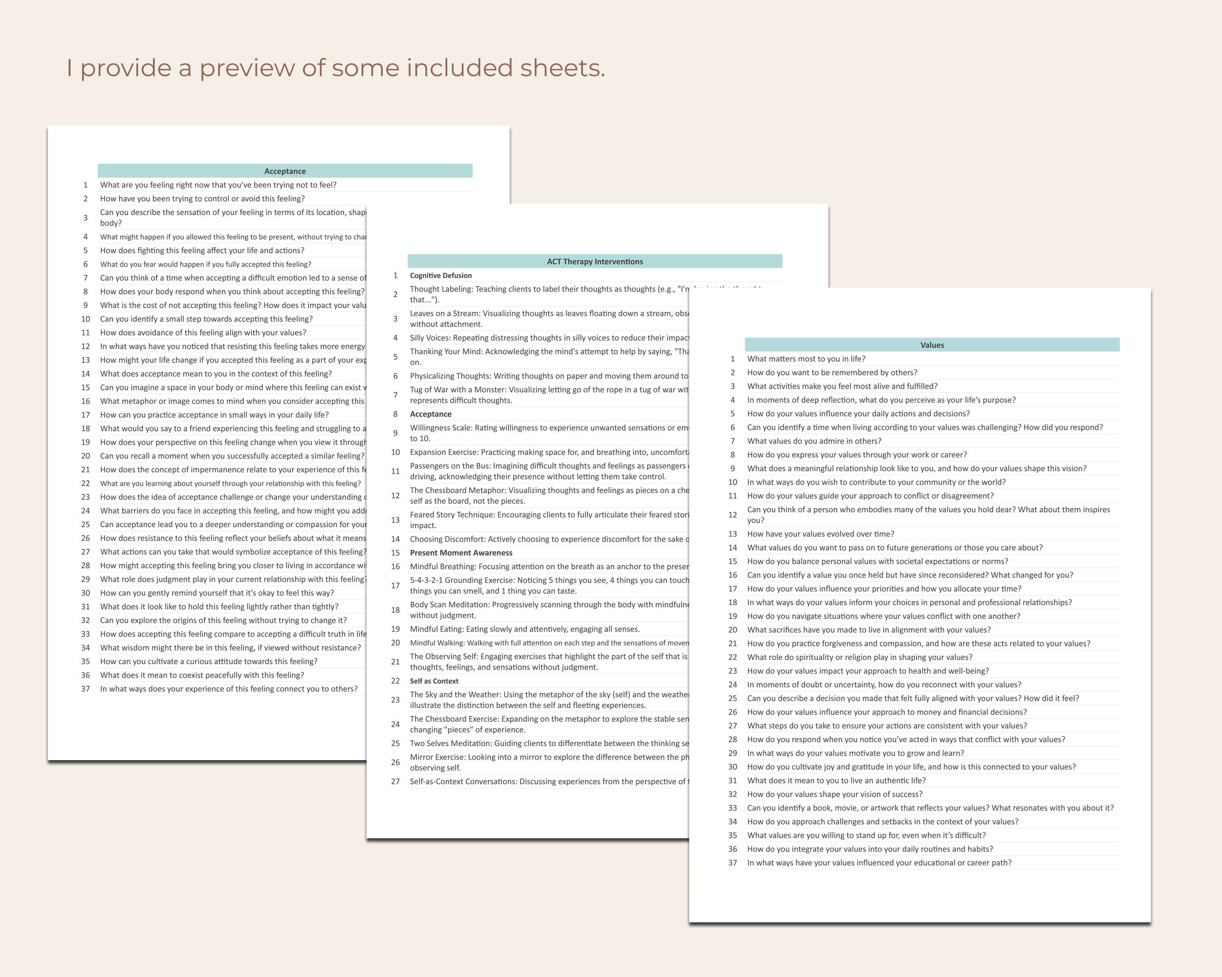 Acceptance Commitment Therapy Questions ACT Interventions Goals ...