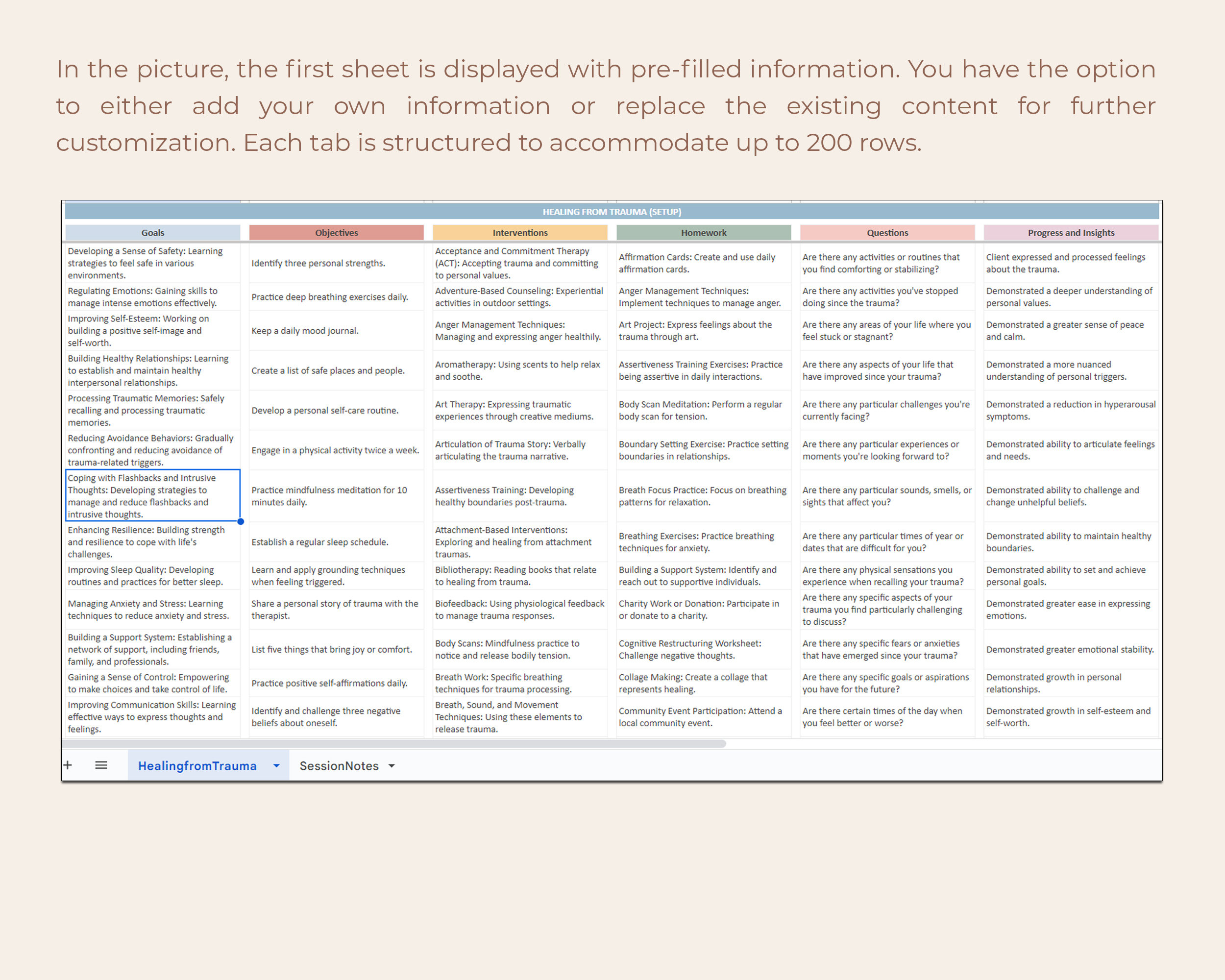 Therapy Session Notes Template, Therapy Objectives, Therapy Goals ...
