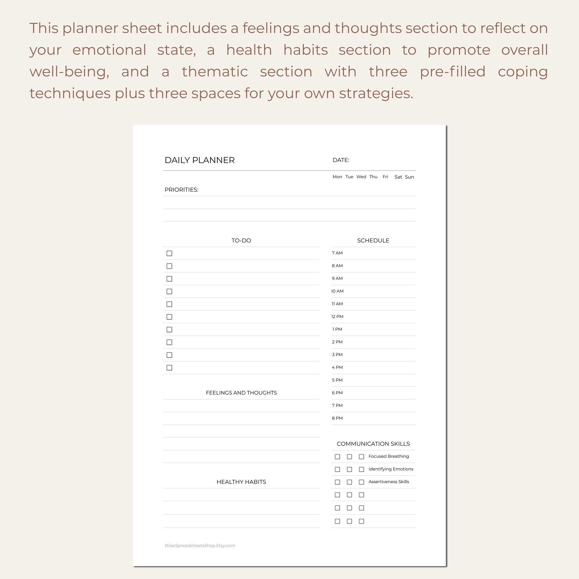 DBT Therapy Daily Planner, Mindfulness, Mental Health, Self-improvement ...
