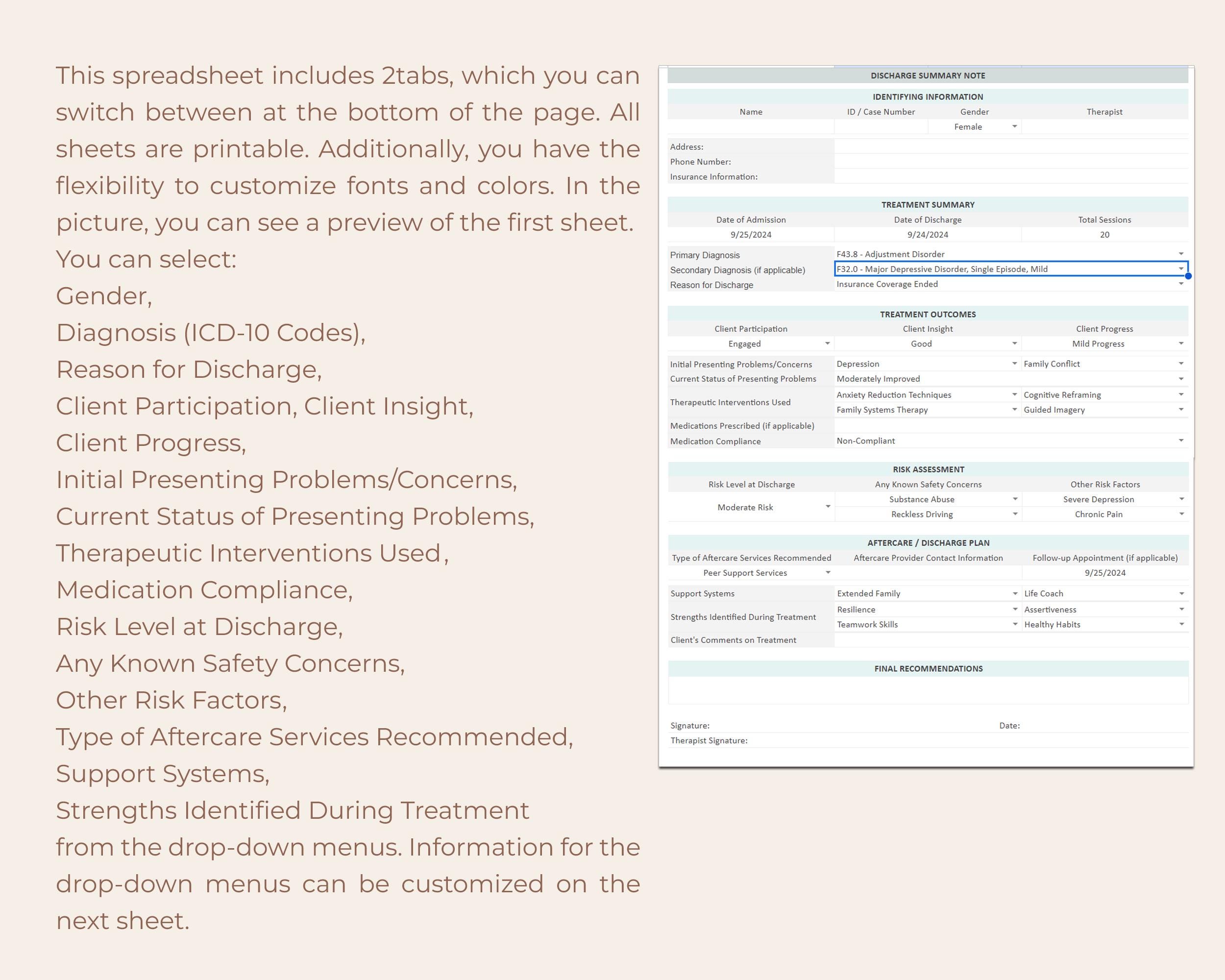 Therapist Discharge Note, Discharge Summary Note, Therapist Templates ...