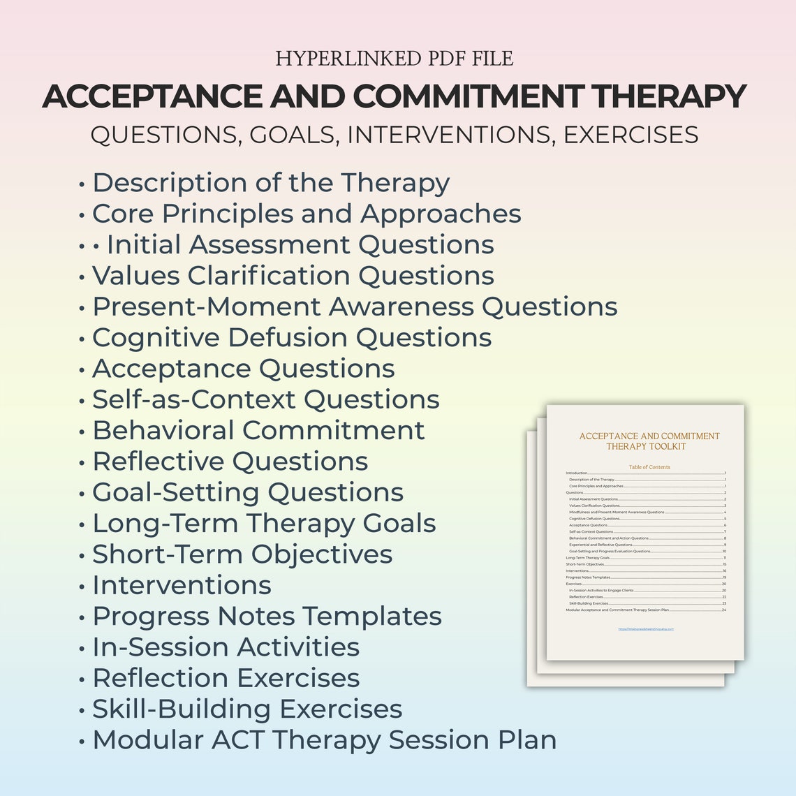 ACT Therapy Questions, Acceptance and Commitment Psychotherapy Guide ...