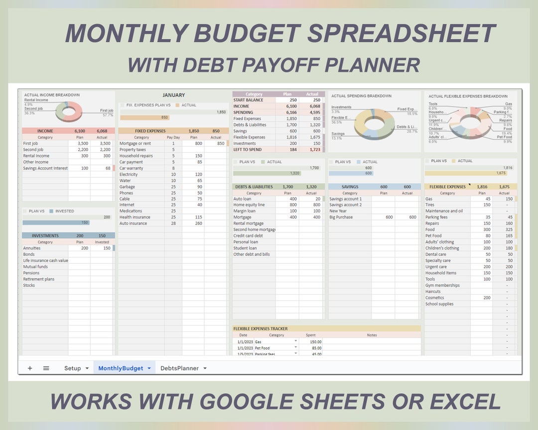 Monthly Budget Template Excel Budget Budget Spreadsheet - Etsy