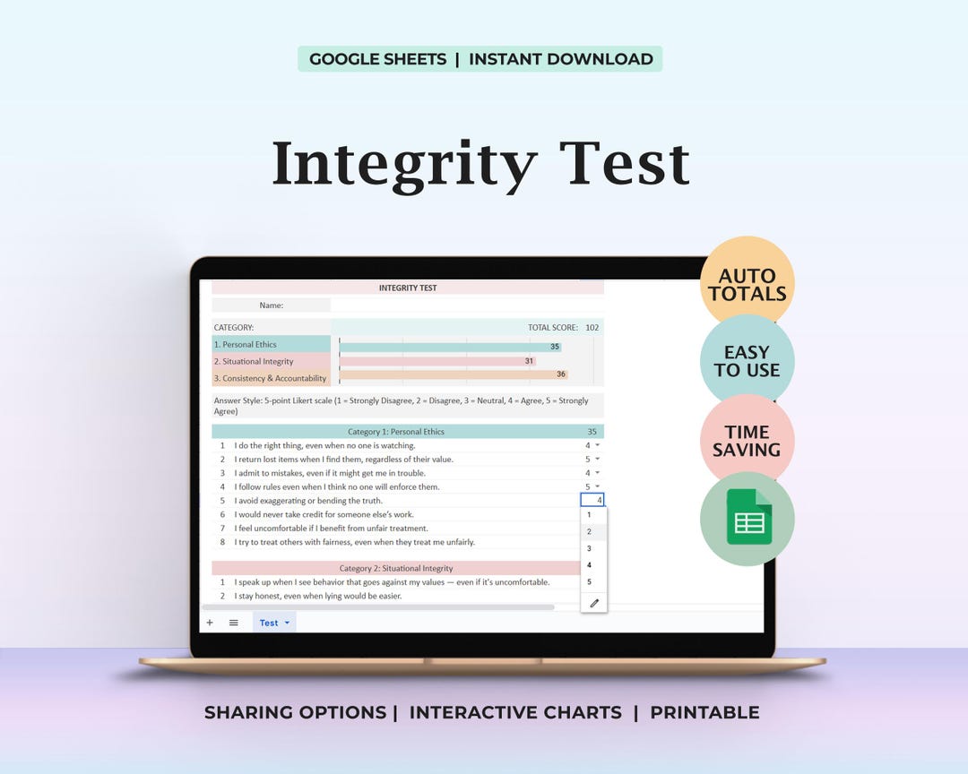 Integrity Self Assessment Printable Value Alignment Reflection ...