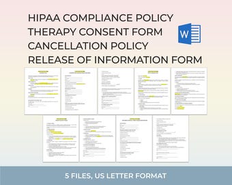 Therapy Consent Form HIPAA Compliance Policy Cancellation Agreement ...