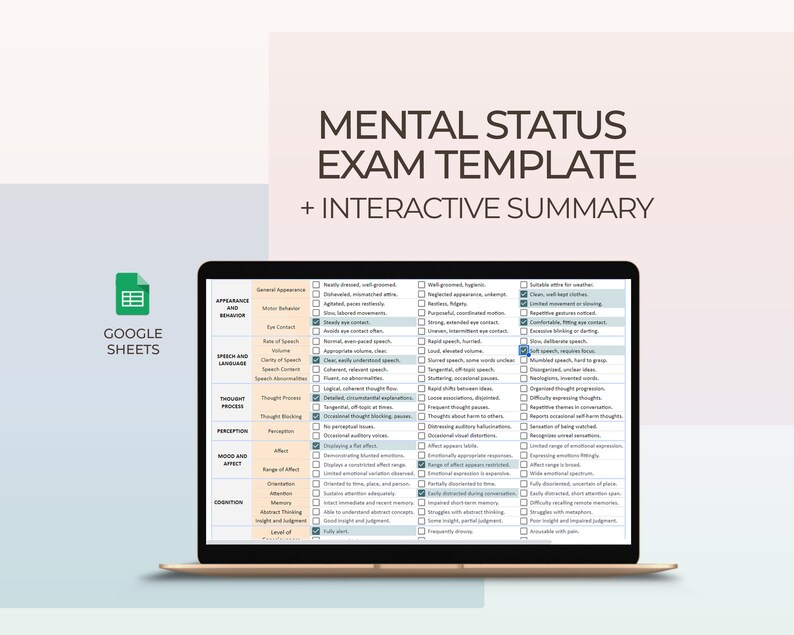 MSE Sheet Template, Mental Status Exam, Mental Status Assessment ...