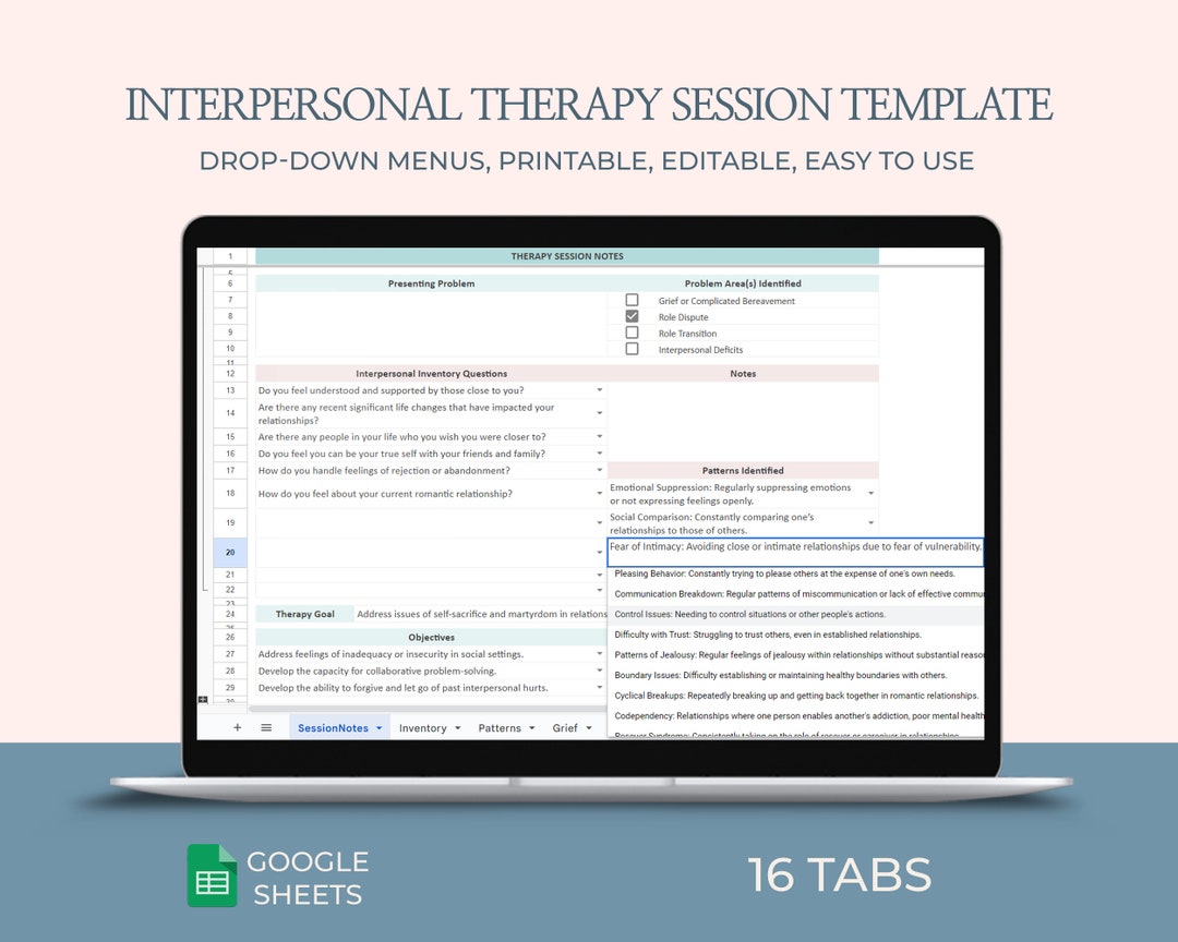 Interpersonal Therapy Session Notes, Interpersonal Psychotherapy for ...