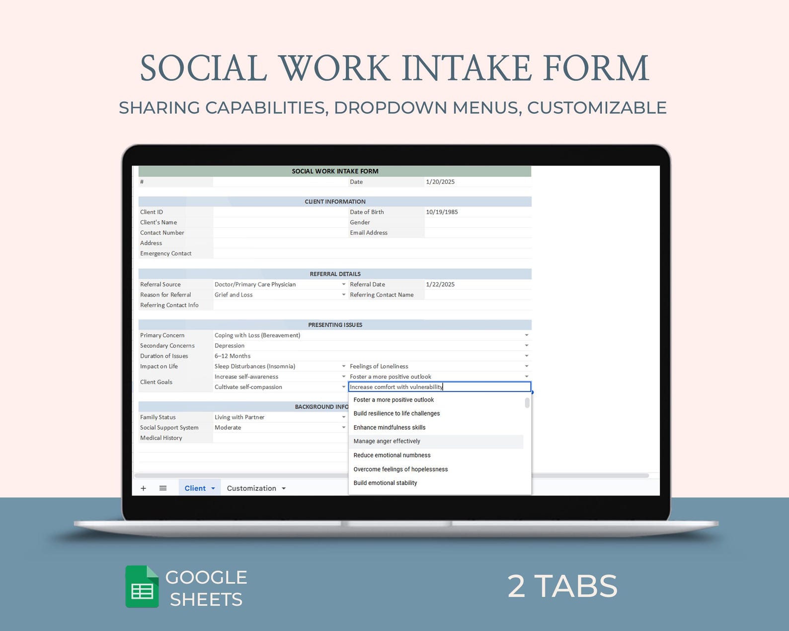 Social Work Intake Form, Social Worker Form, Documents for Social Work ...