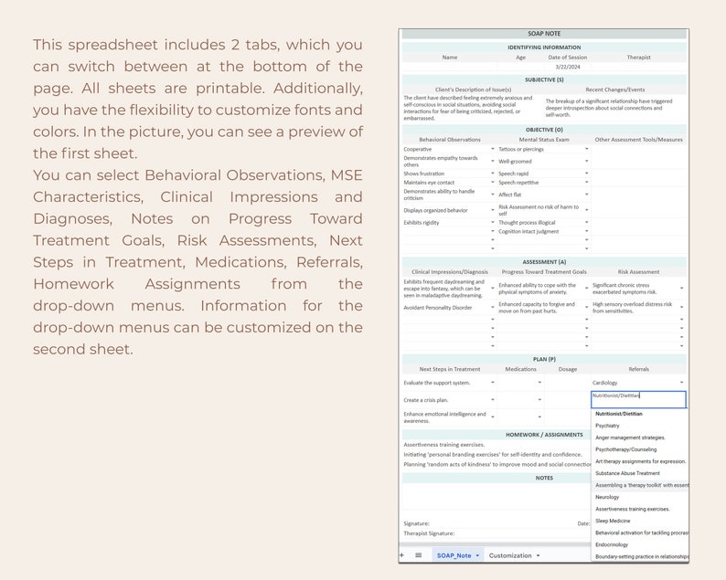 SOAP Note Template, Therapist Templates, Therapist, Psychology Therapy ...