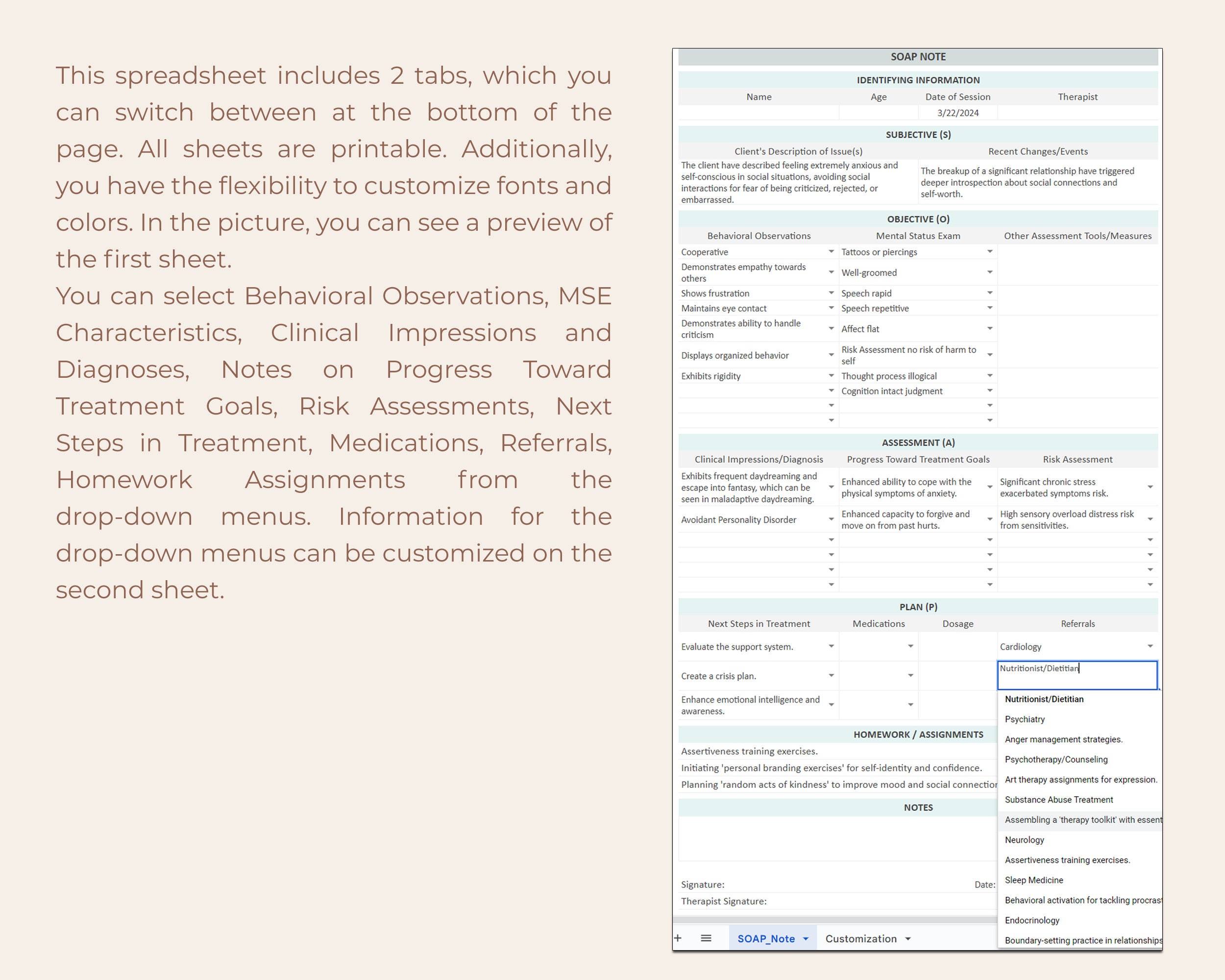 SOAP Note Template, Therapist Templates, Therapist, Psychology Therapy ...