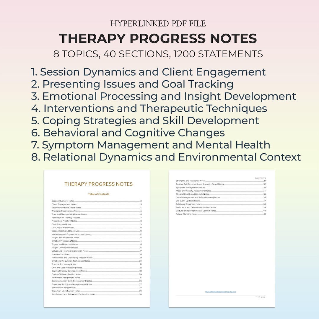 Therapy Progress Notes, Client Progress, Therapy Documentation, Session ...