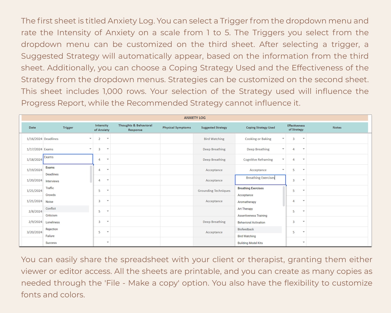 Anxiety Worksheets,anxiety Tracker, CBT Anxiety Sheets, Therapist Aid ...