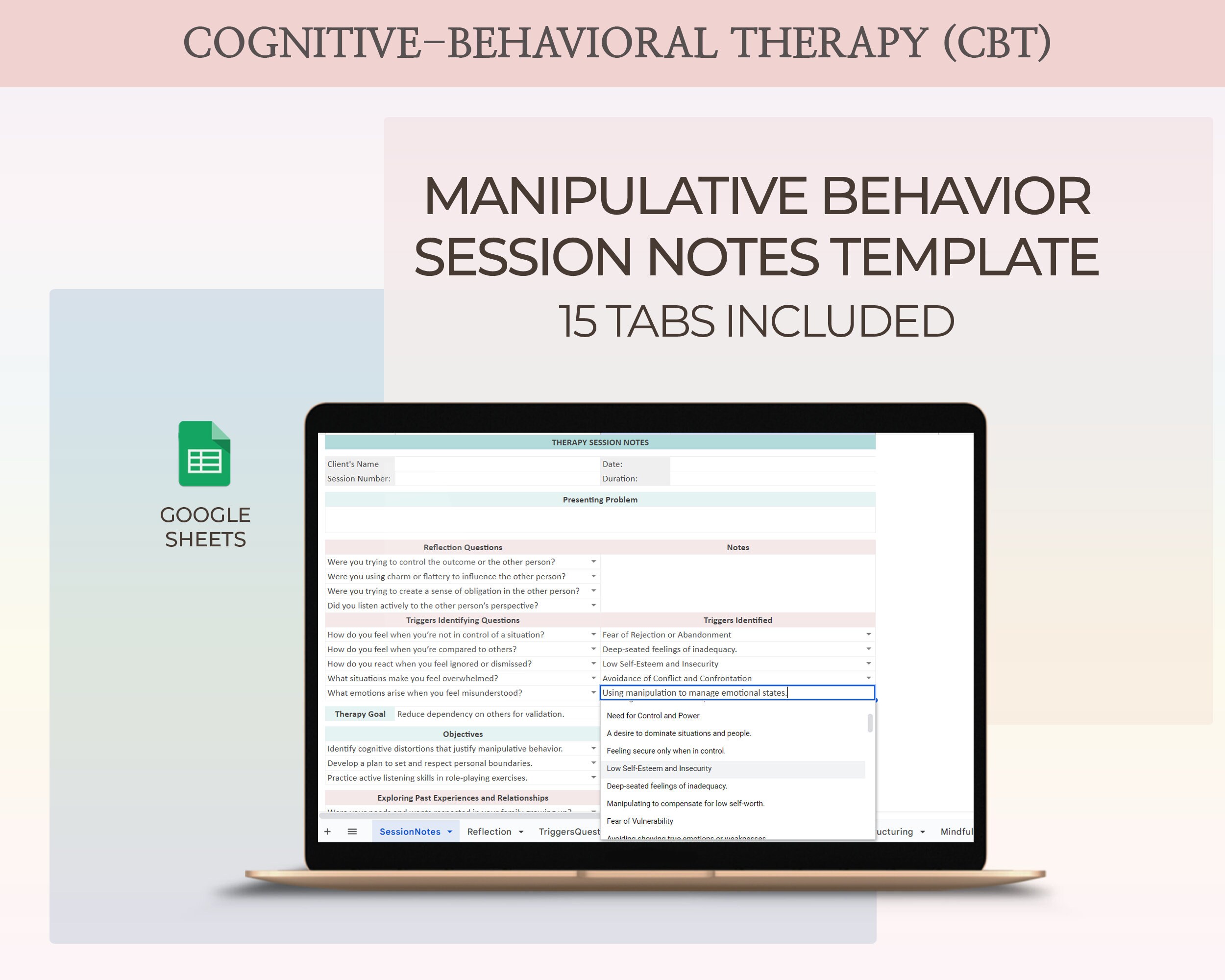 Manipulative Behavior Therapy Session Notes Template, CBT Therapy ...