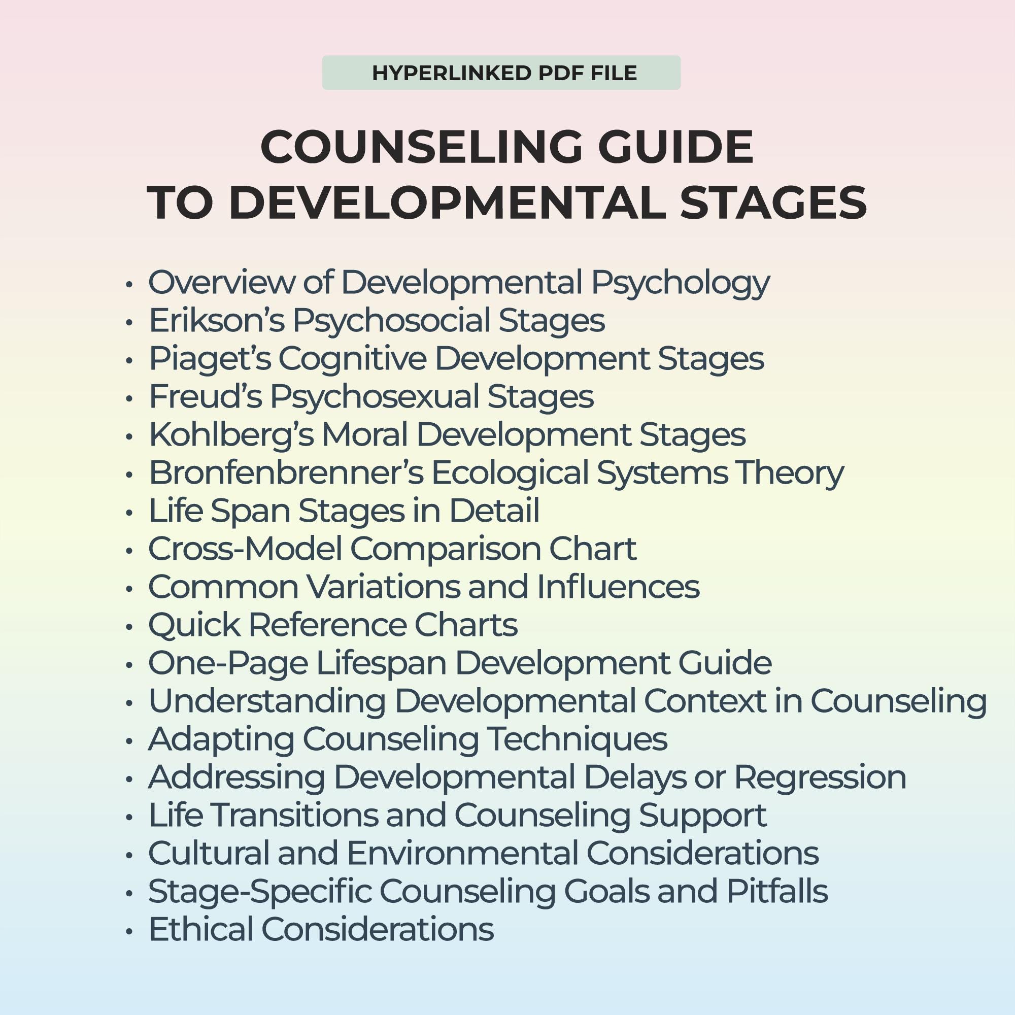Developmental Stages Counseling Guide Therapist Resource Psychology NCE ...