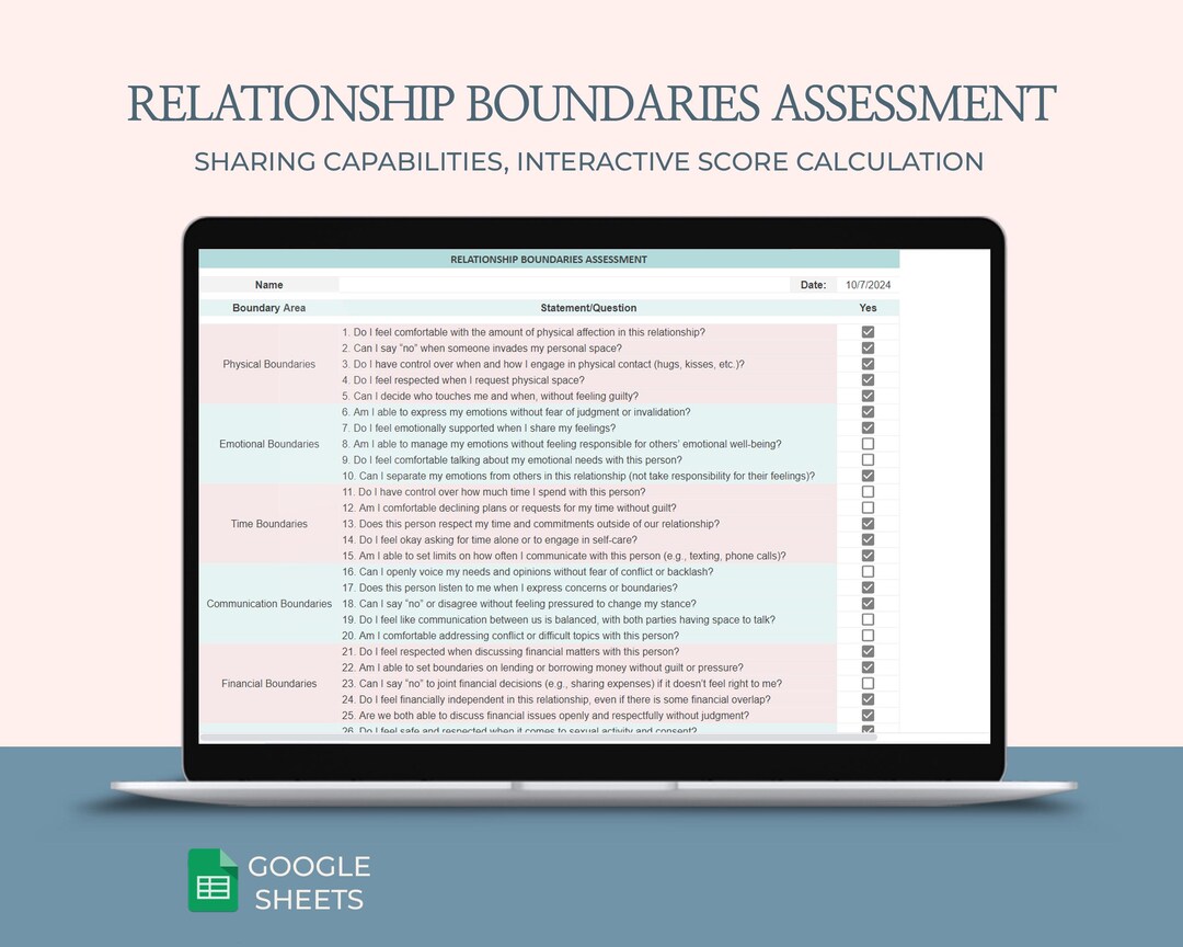 Personal Boundaries Assessment Healthy Limits Worksheet Boundaries in ...