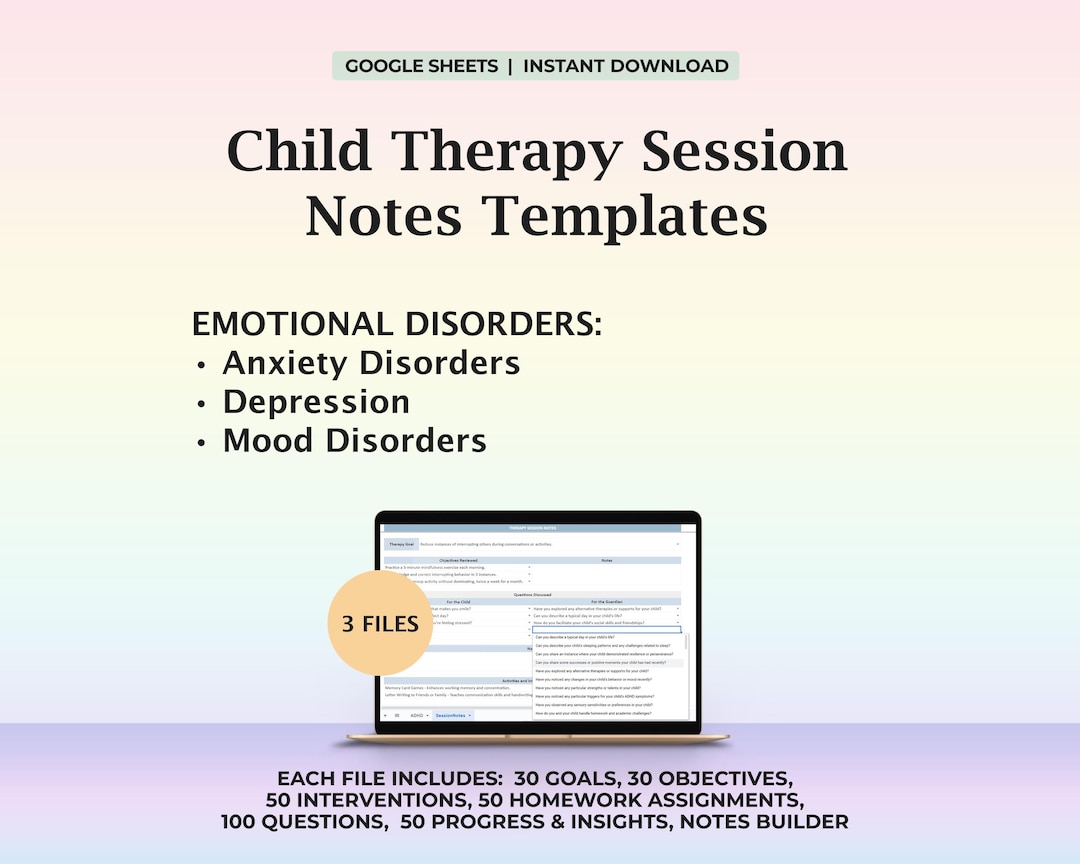 Child Therapy Session Notes Template Emotional Disorders Goals ...