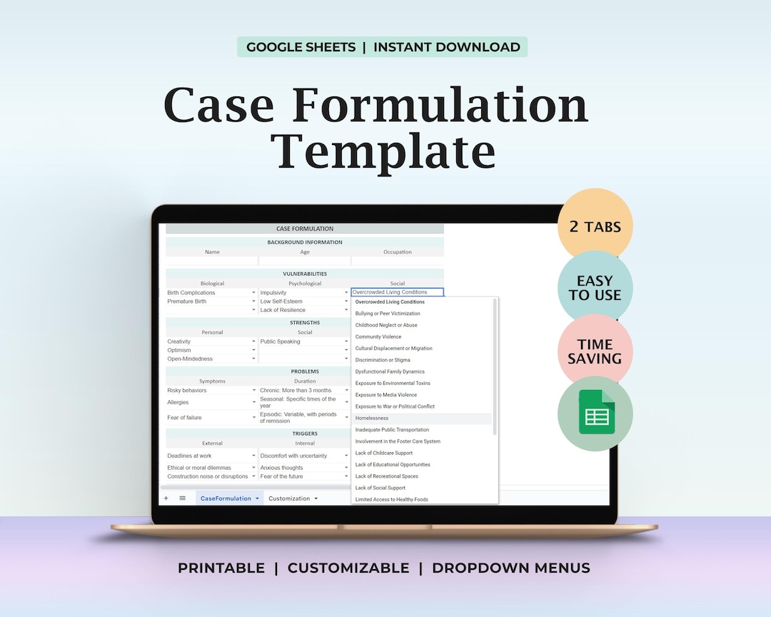 Case Formulation Template, Template for Therapist, Psychology Therapy ...