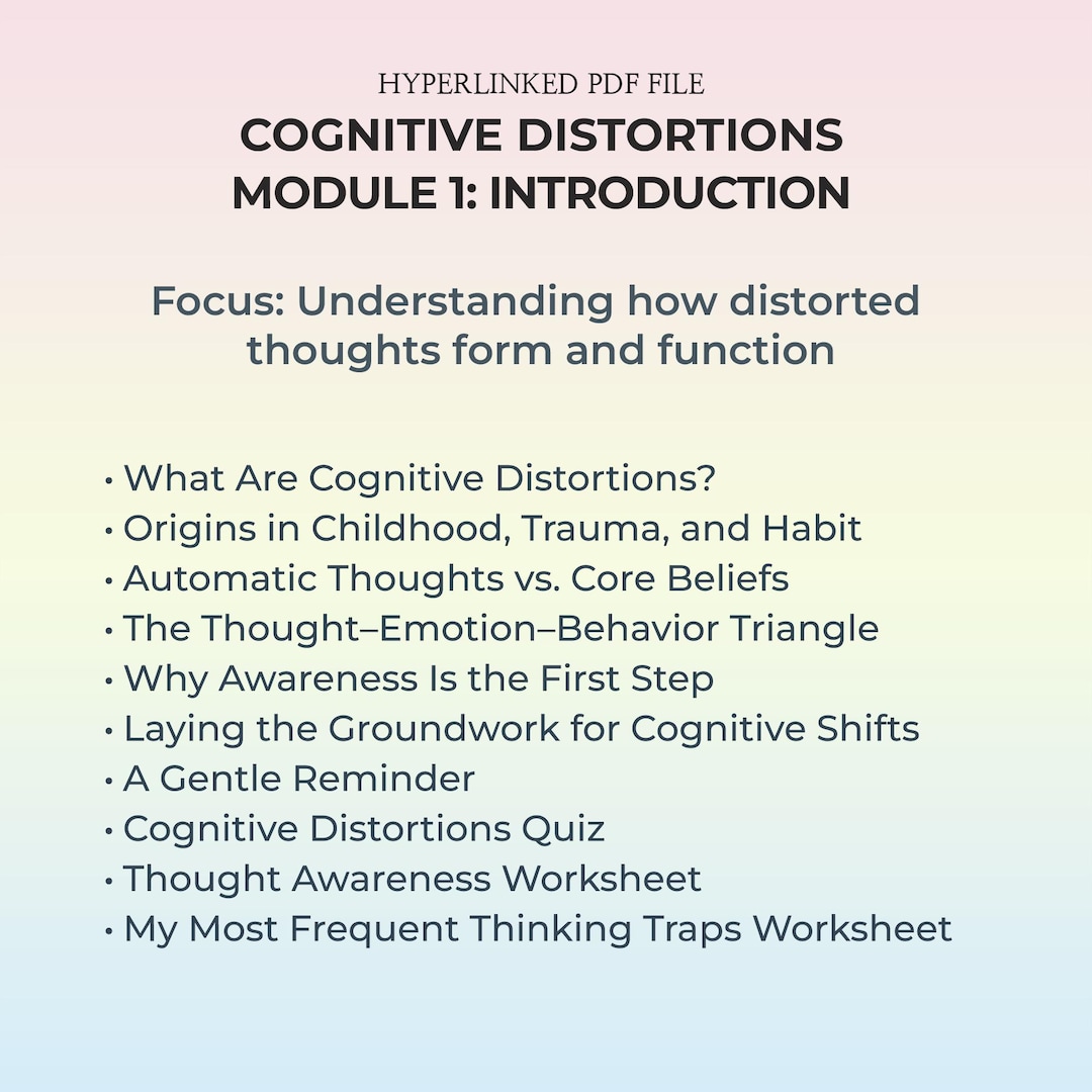 Cognitive Distortions CBT Worksheets Thought Patterns Core Beliefs ...