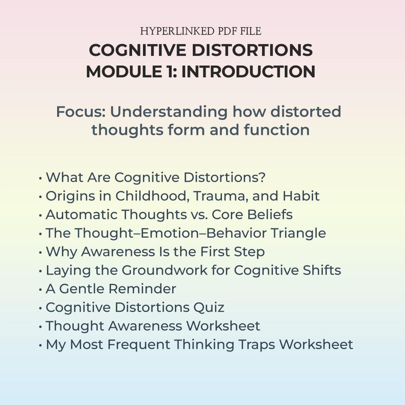 Cognitive Distortions CBT Worksheets Thought Patterns Core Beliefs ...