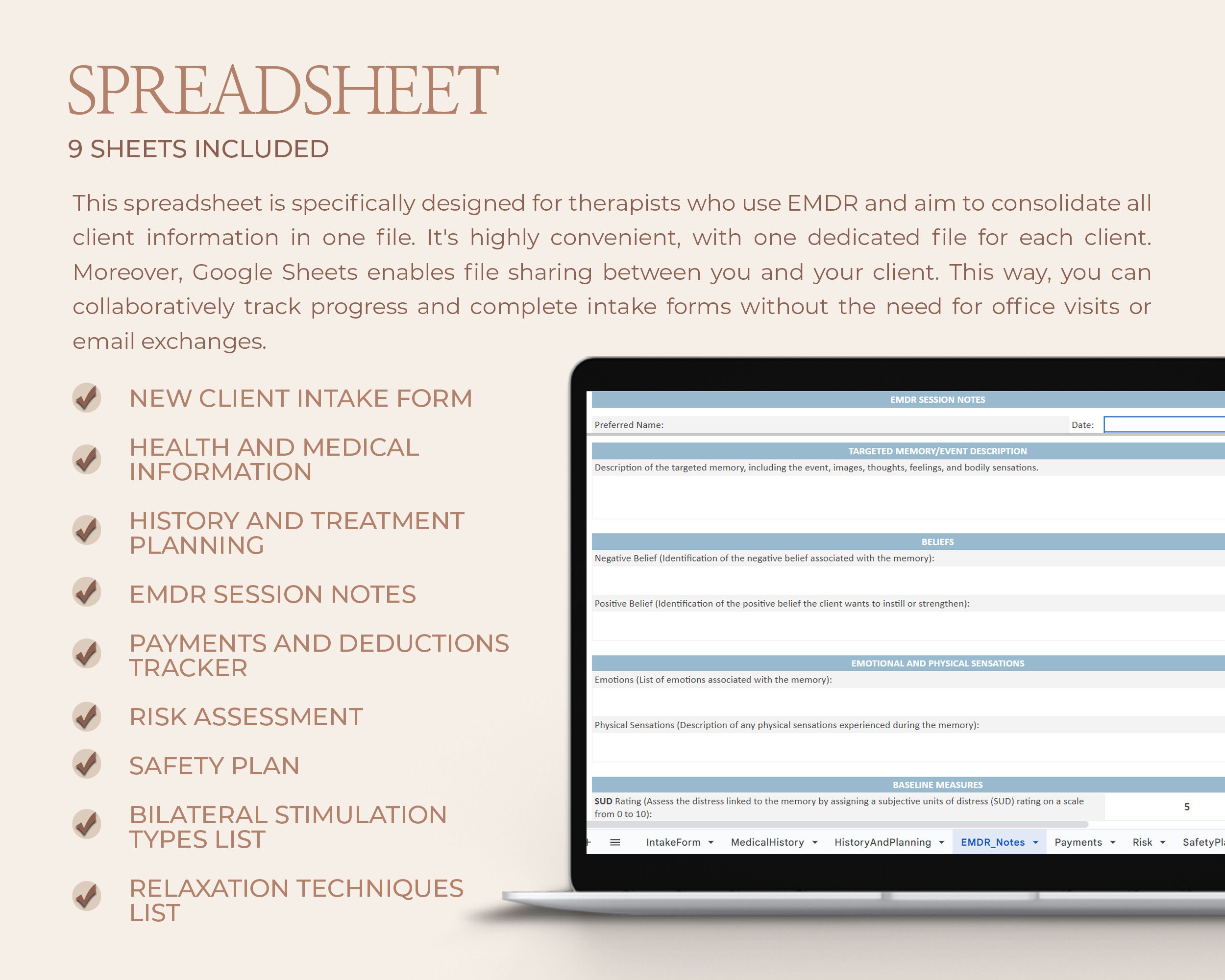 EMDR Session Notes Template, Therapy Planner Spreadsheet, EMDR Therapy ...