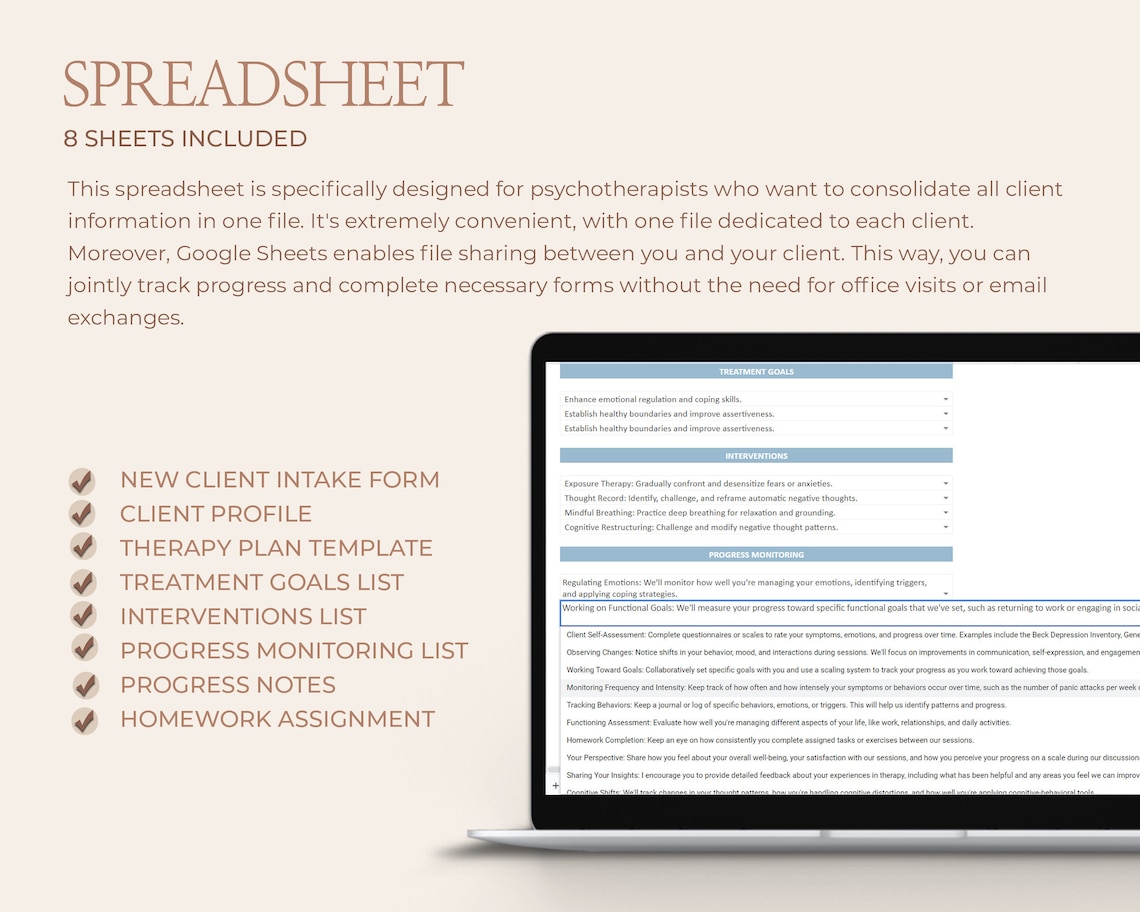 Treatment Plan Template, Spreadsheet for Therapists, Goals ...