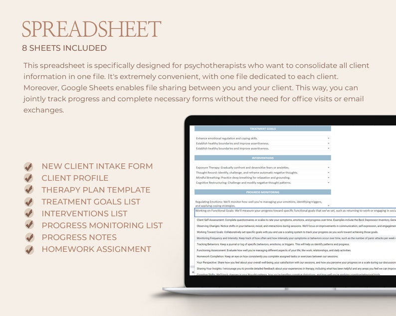 Treatment Plan Template, Spreadsheet for Therapists, Goals ...