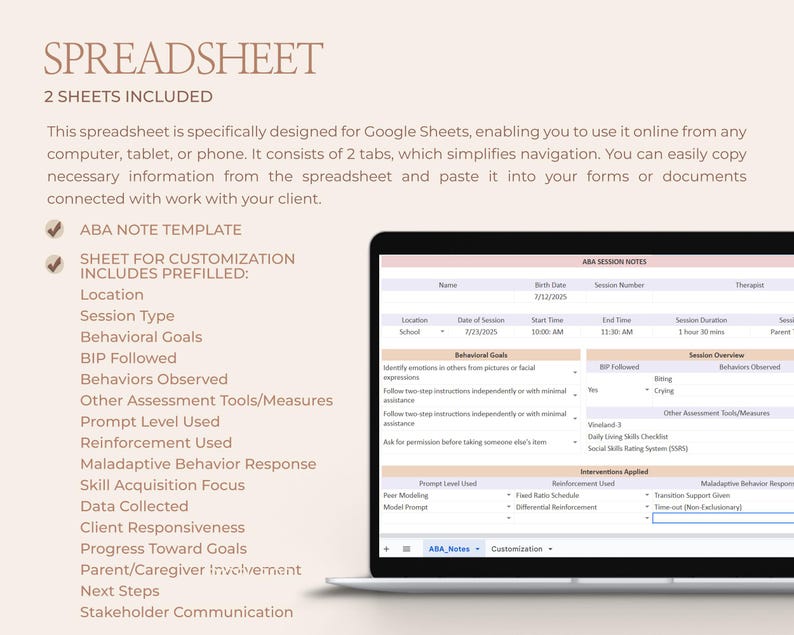 ABA Session Notes Template Bcbas Rbts Applied Behavior Analysis ...