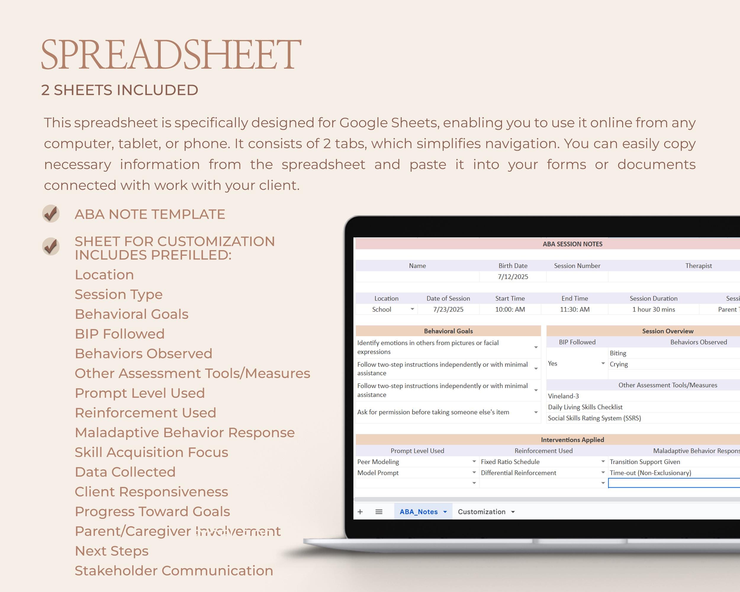 ABA Session Notes Template Bcbas Rbts Applied Behavior Analysis ...