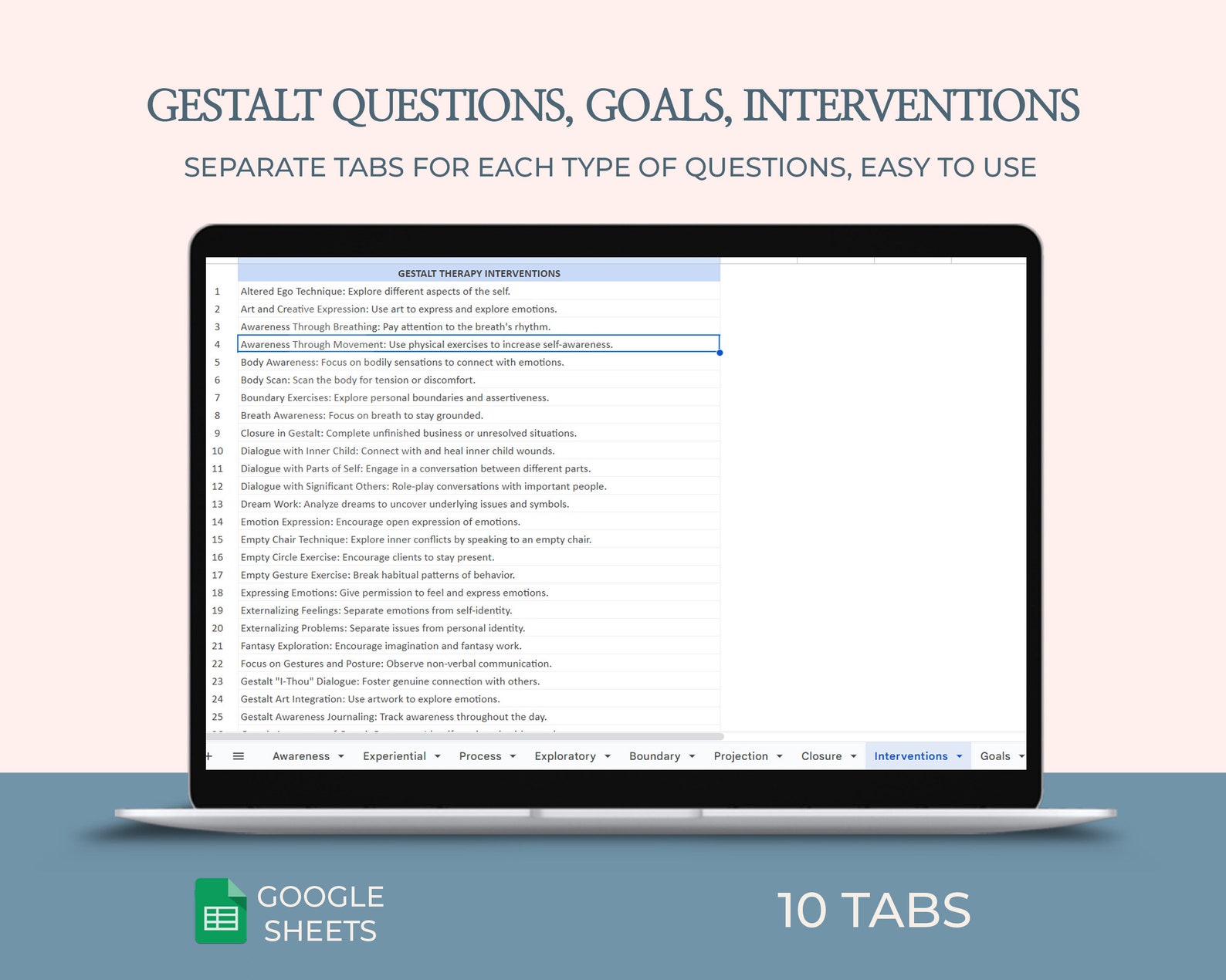 Gestalt Interventions Questions Goals Therapist Checklist Worksheets ...