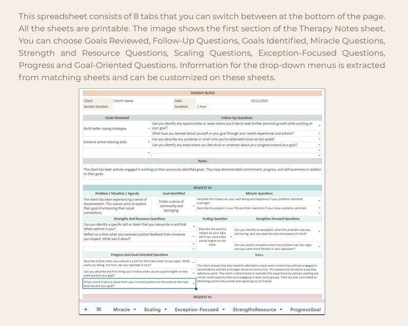 Solution Focused Therapy Notes Template SFBT Tool for Progress Notes ...
