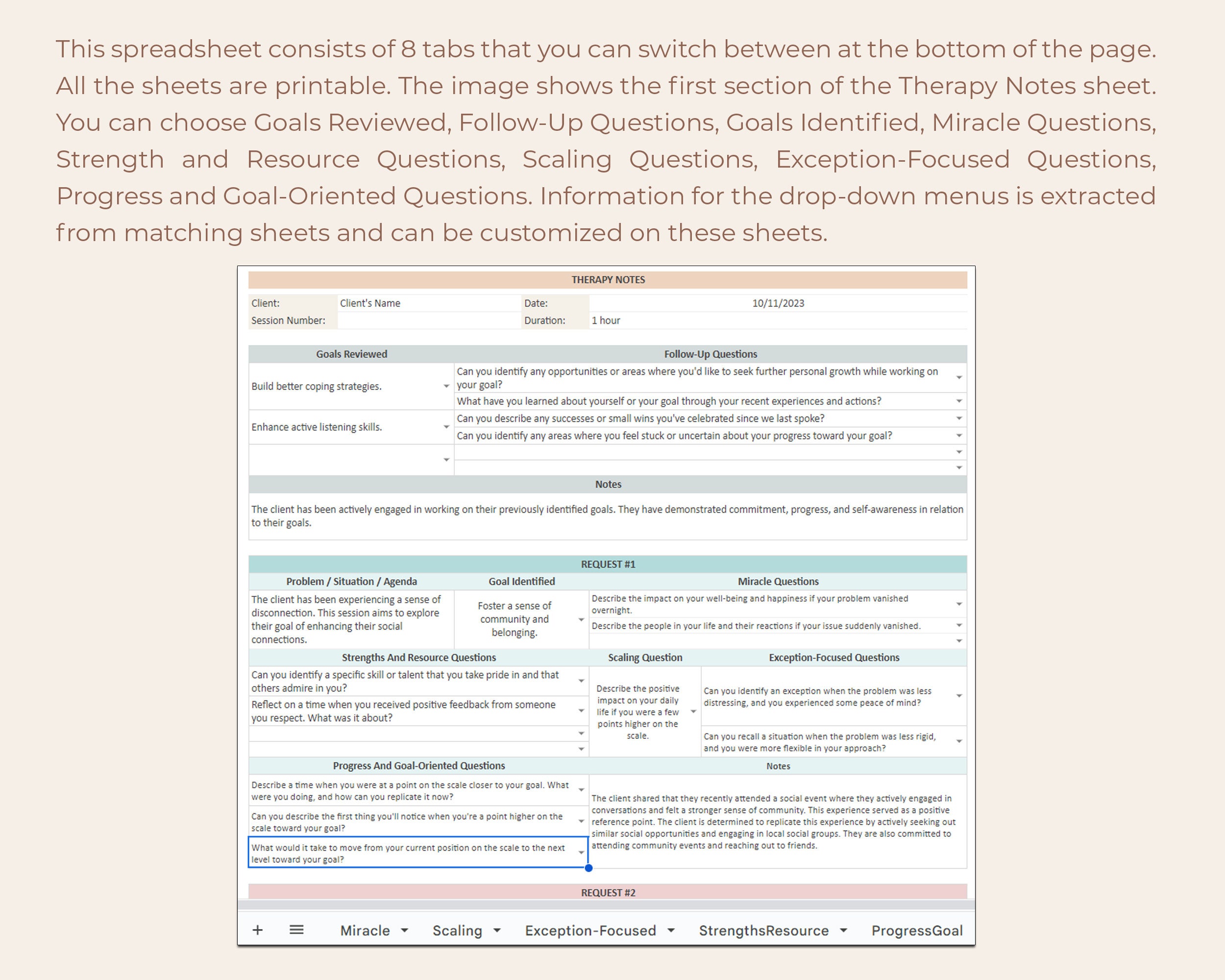 Solution Focused Therapy Notes Template SFBT Tool for Progress Notes ...