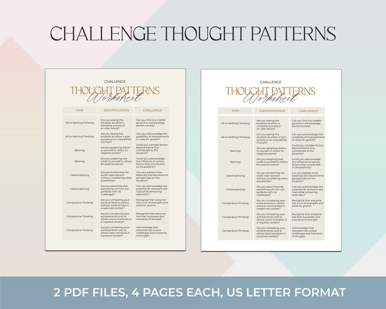 Thought Patterns Challenge CBT Worksheet Cognitive - Etsy