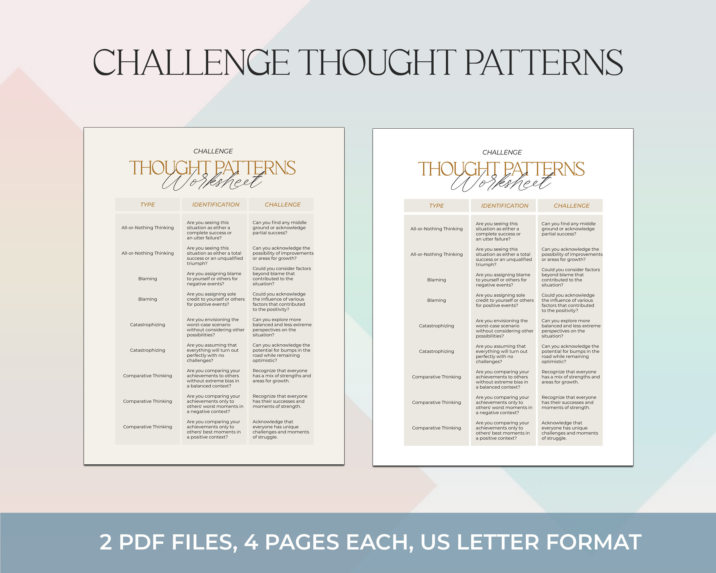 Thought Patterns Challenge CBT Worksheet Cognitive - Etsy