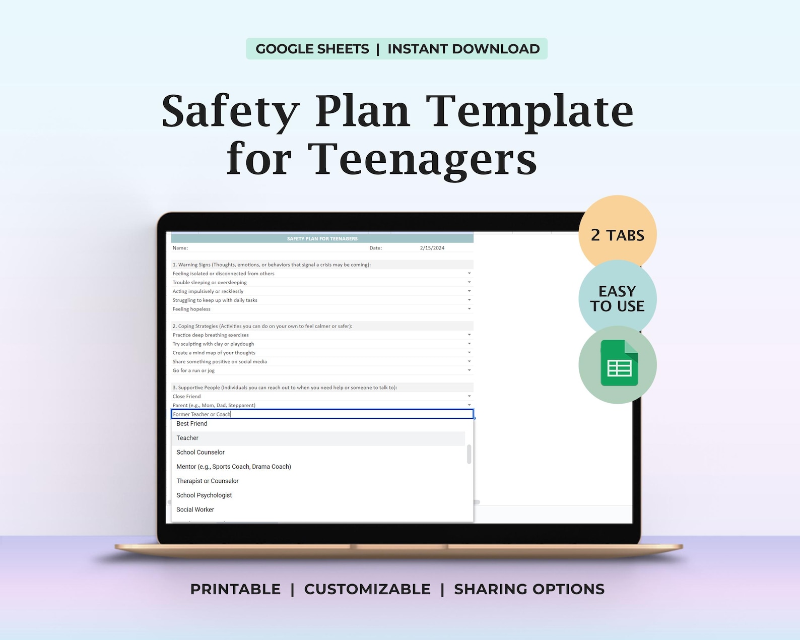 Teen Safety Plan Template Emotional Crisis Support Program for ...