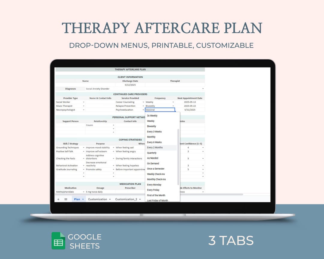 Therapy Aftercare Plan Template for Addiction Recovery Counseling Tools ...