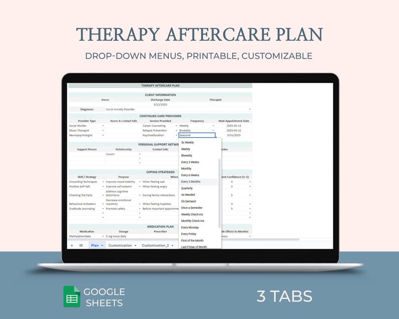 Therapy Aftercare Plan Template for Addiction Recovery Counseling Tools ...