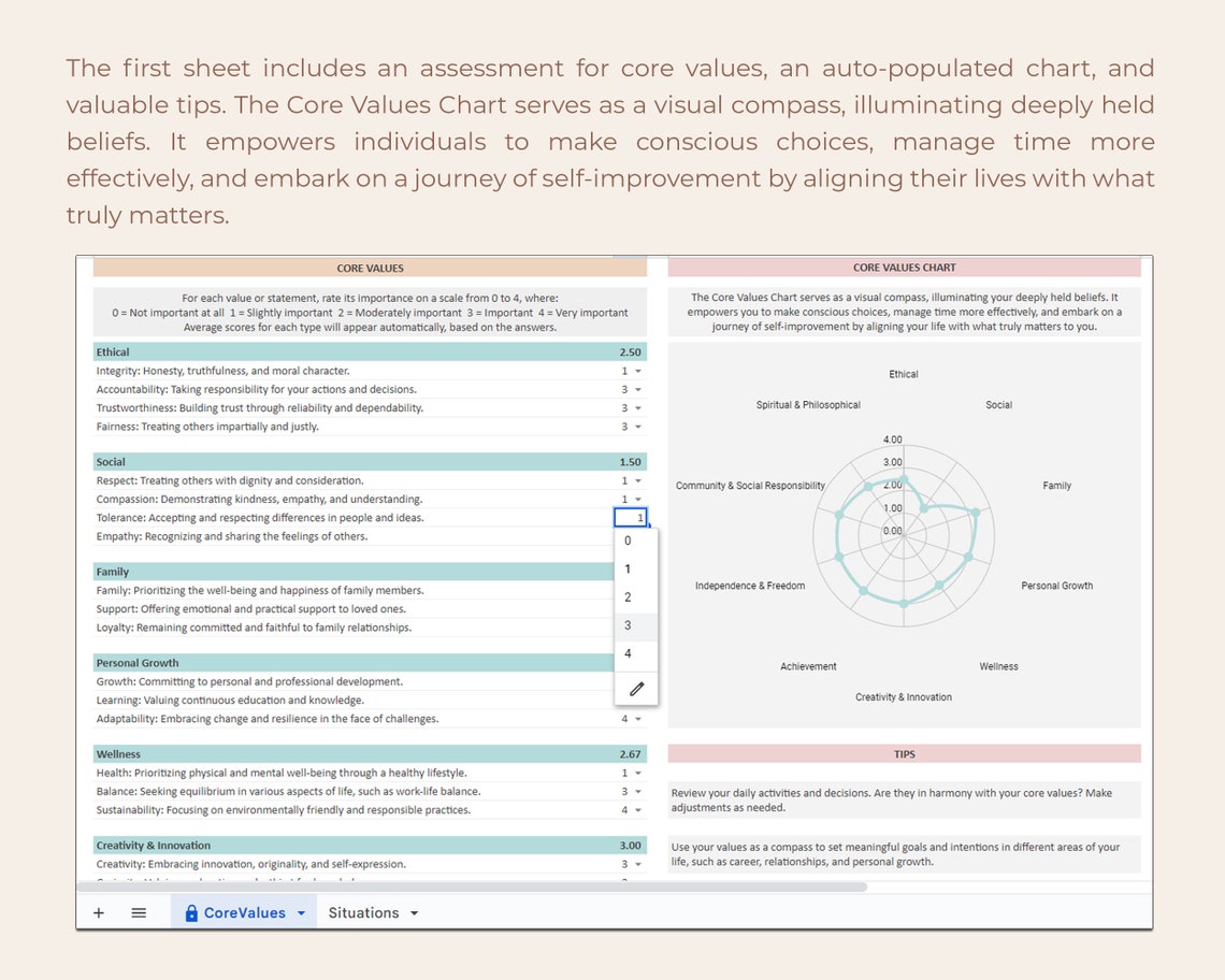 Core Values Worksheet, Core Beliefs Assessment, Personal Values, Therapy Worksheet, Core Values ...