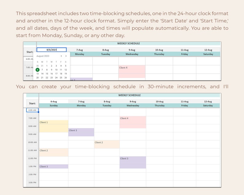 Therapist Journal Schedule Template for Organizing Client Sessions Time ...