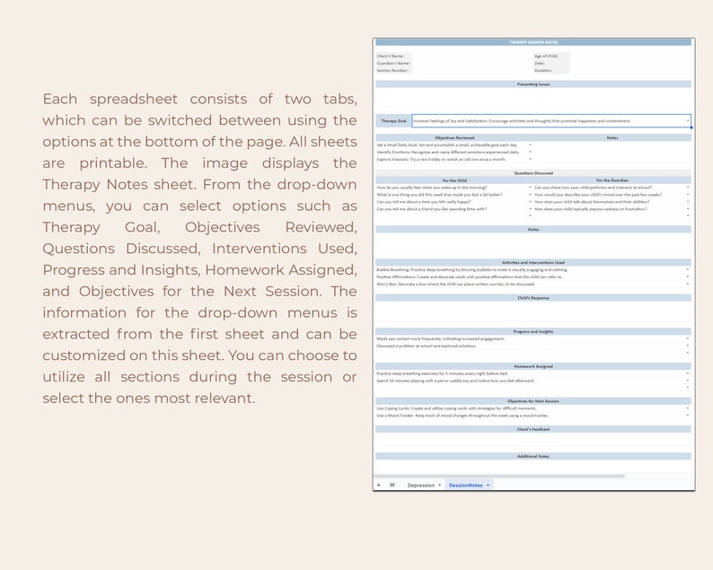 Child Therapy Session Notes Template, Emotional Disorders Therapy Goals ...