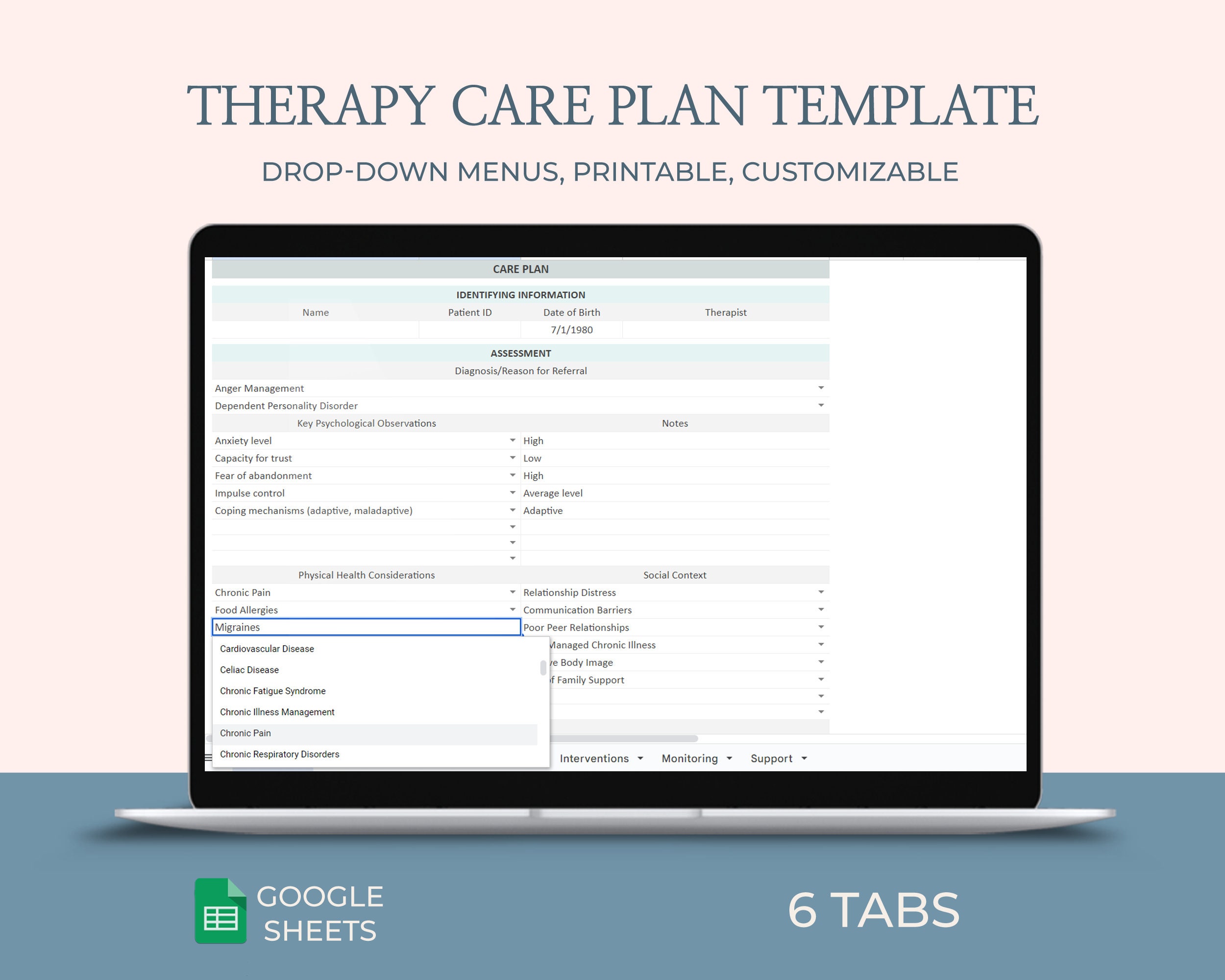 Therapy Care Plan Template, Therapist Templates, Therapist, Psychology ...