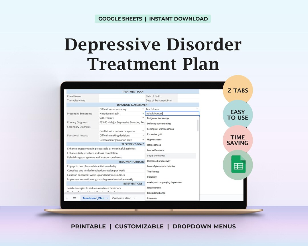 Major Depressive Disorder Treatment Plan Template for Therapists ...