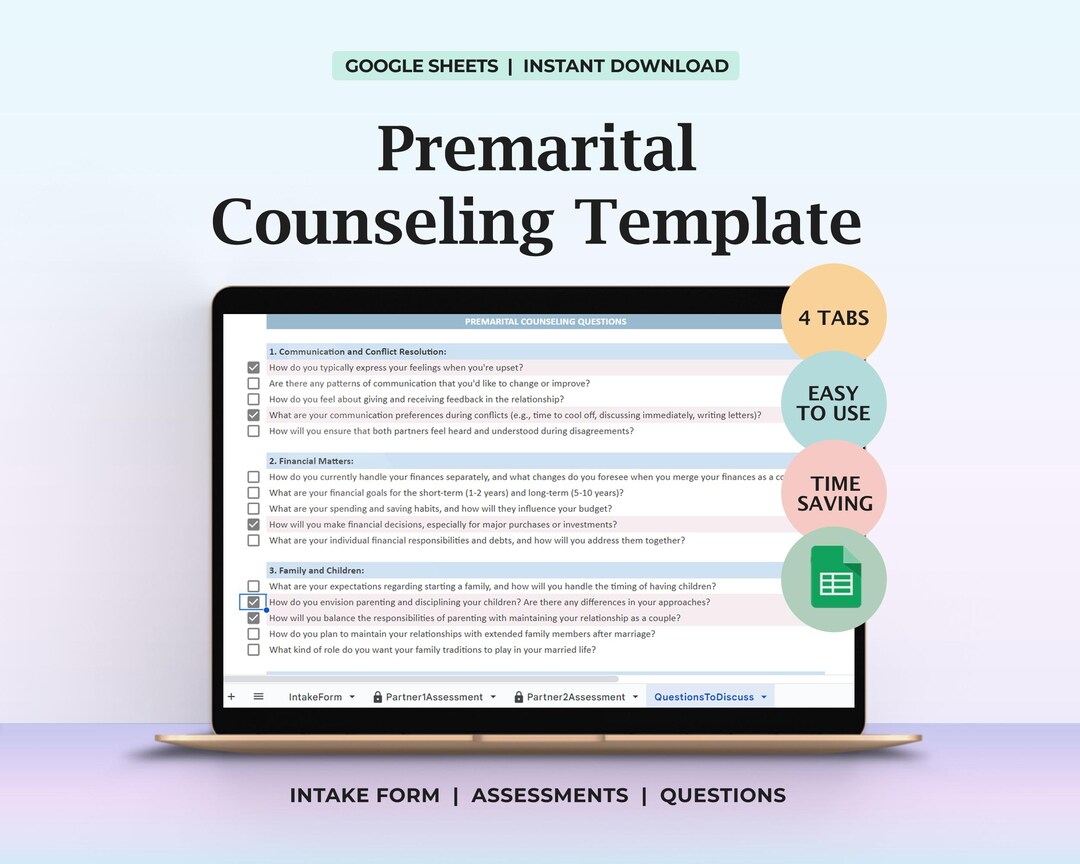 Premarital Counseling Intake Form Pre Marriage Questions Pre Wedding ...