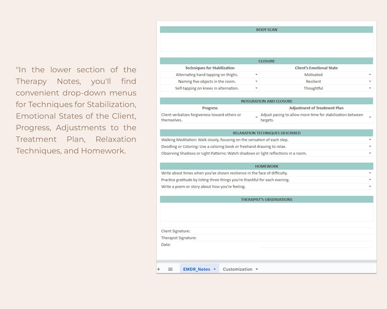 EMDR Session Notes Template, Eye Movement Desensitization and ...